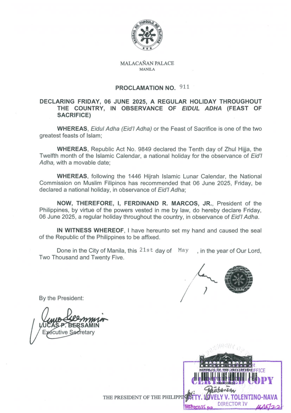 June 06 2025 Declared as Regular Holiday in Observance of EIDUL ADHA ...